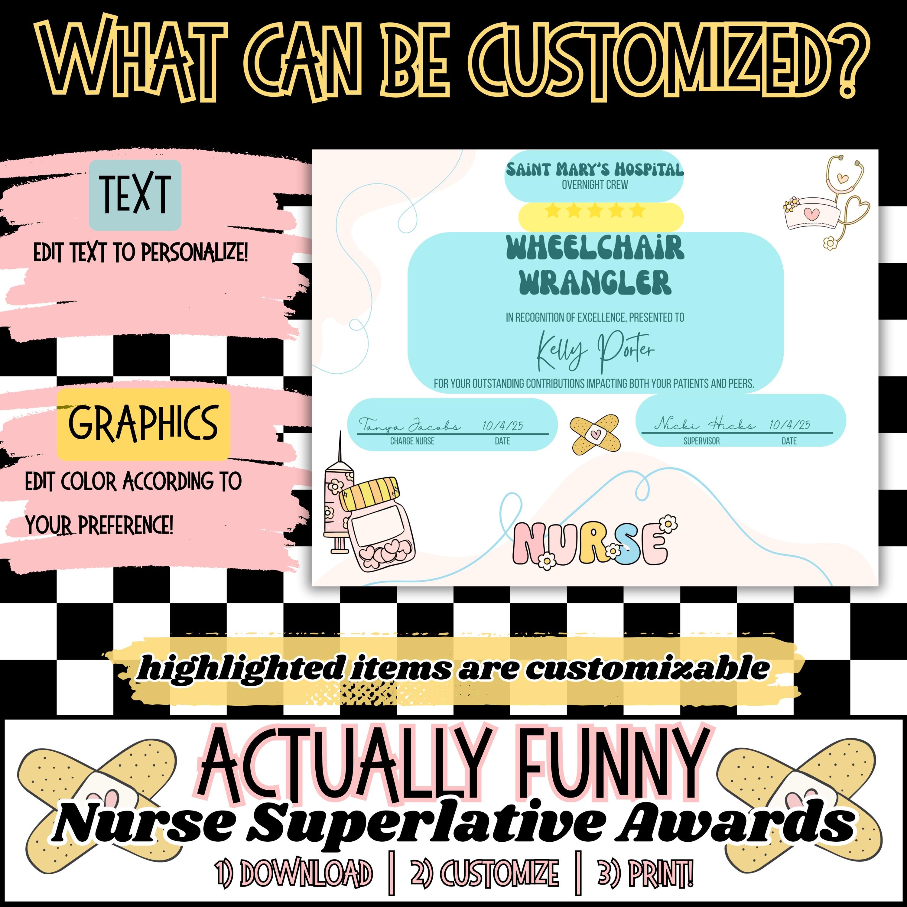 Nursing Awards Funny Editable Certificates, Nursing Nurse Week Award ...