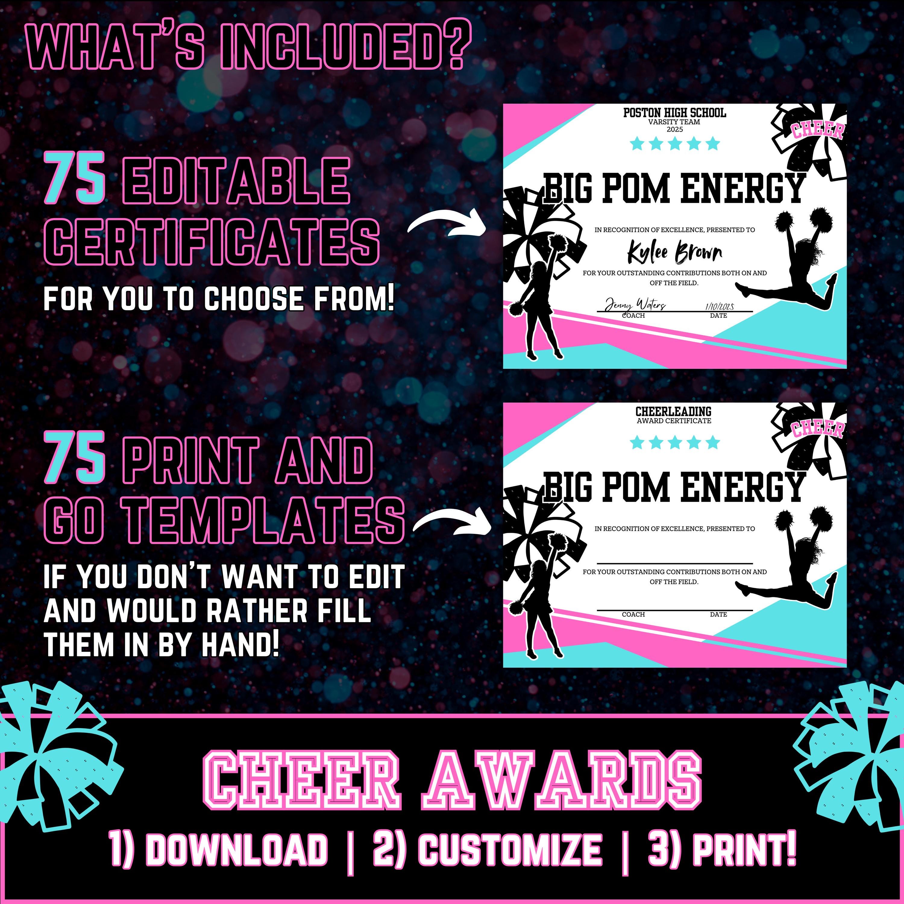 Personalized Cheer Awards, Cheerleading Certificate Template, Editable ...