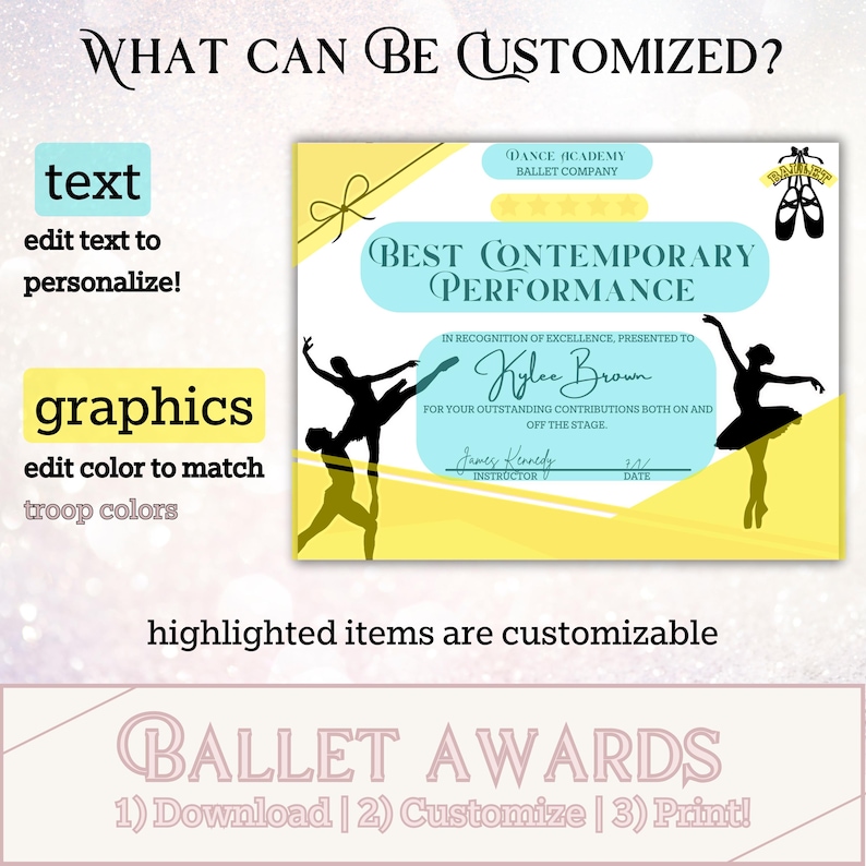 Ballet Dance Award Editable Certificate, Dance Squad Participation ...