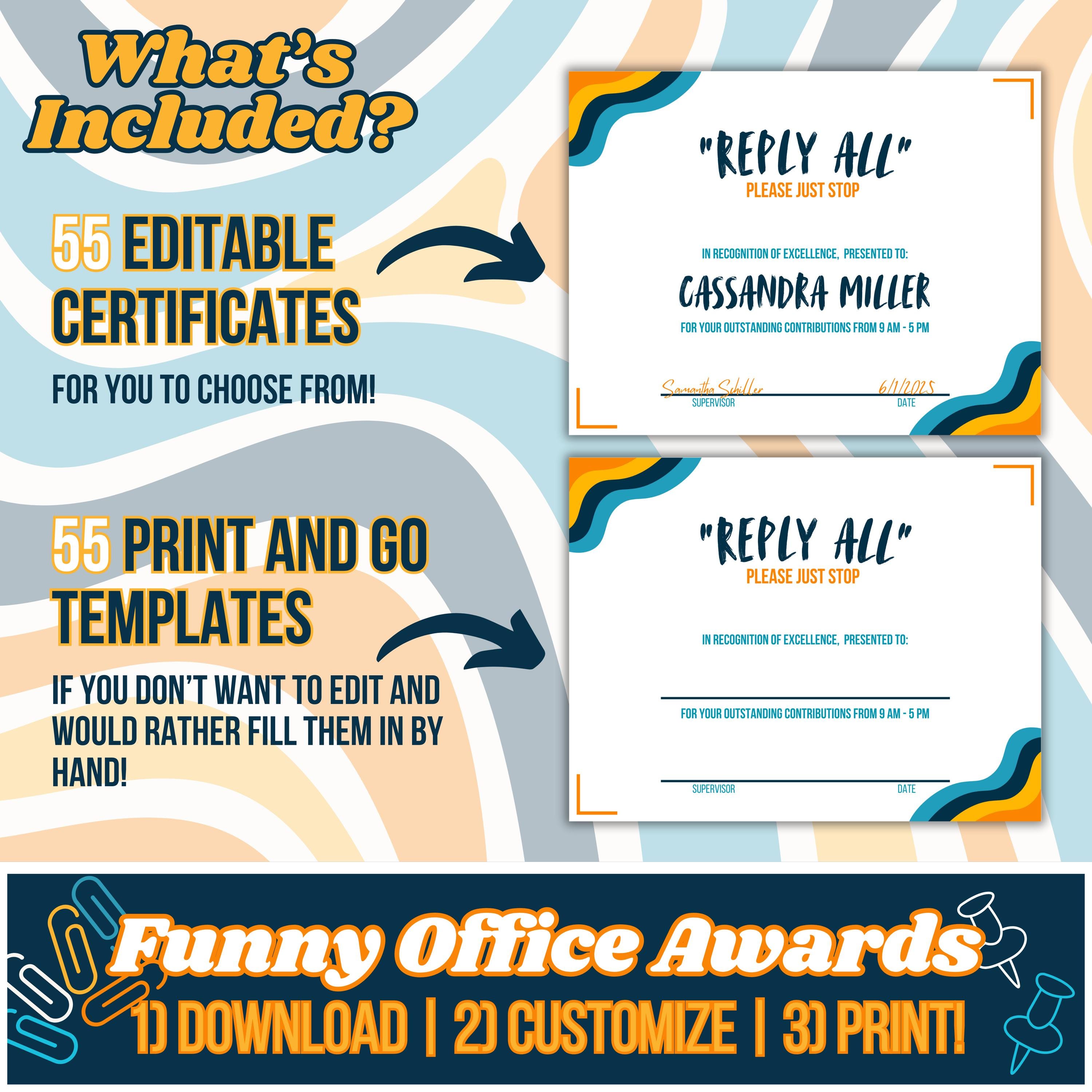 Funny Employee Awards Certificate Bundle, Funny Work Award, Employee ...