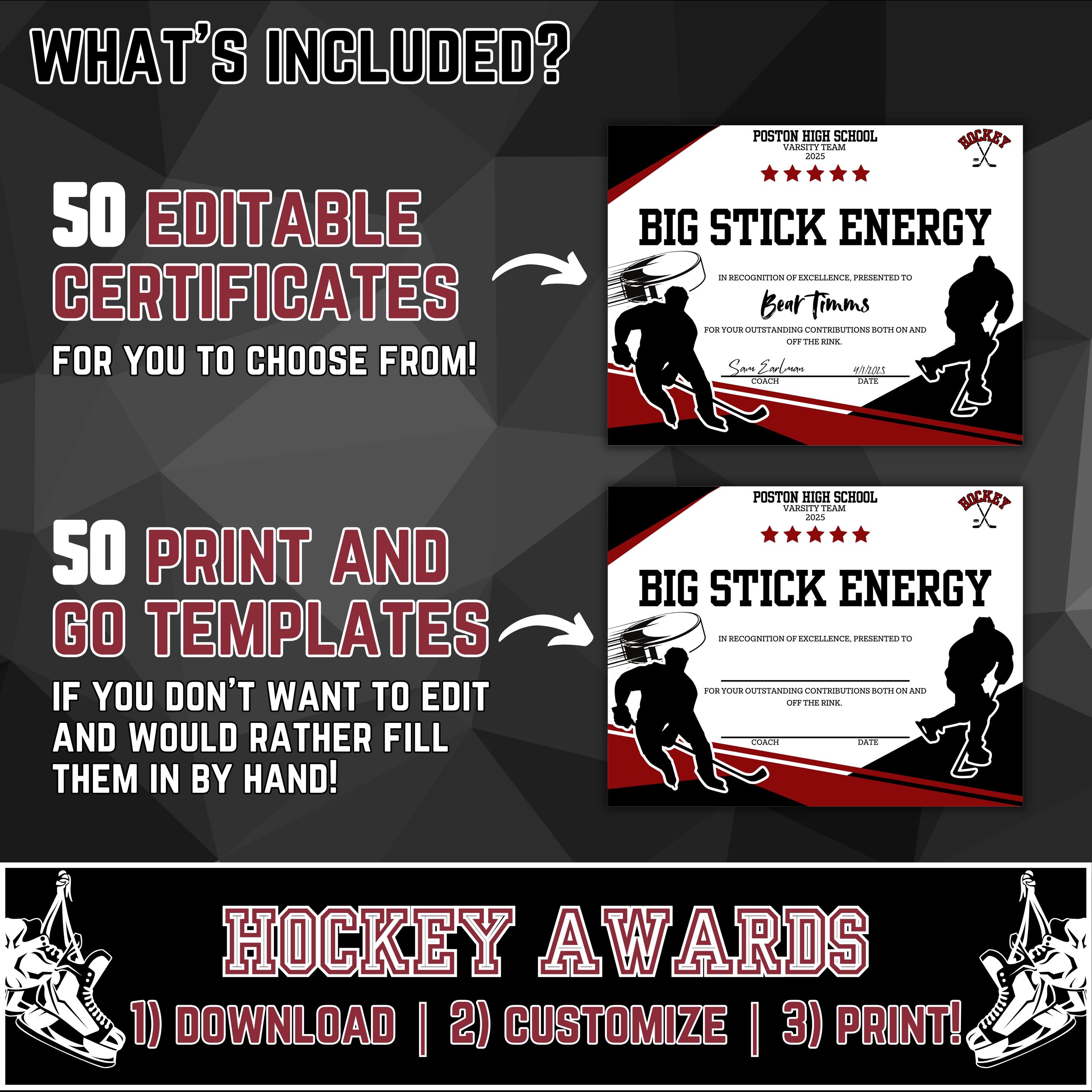 Editable Hockey Award Team Certificates, Team Recognition End of Season ...