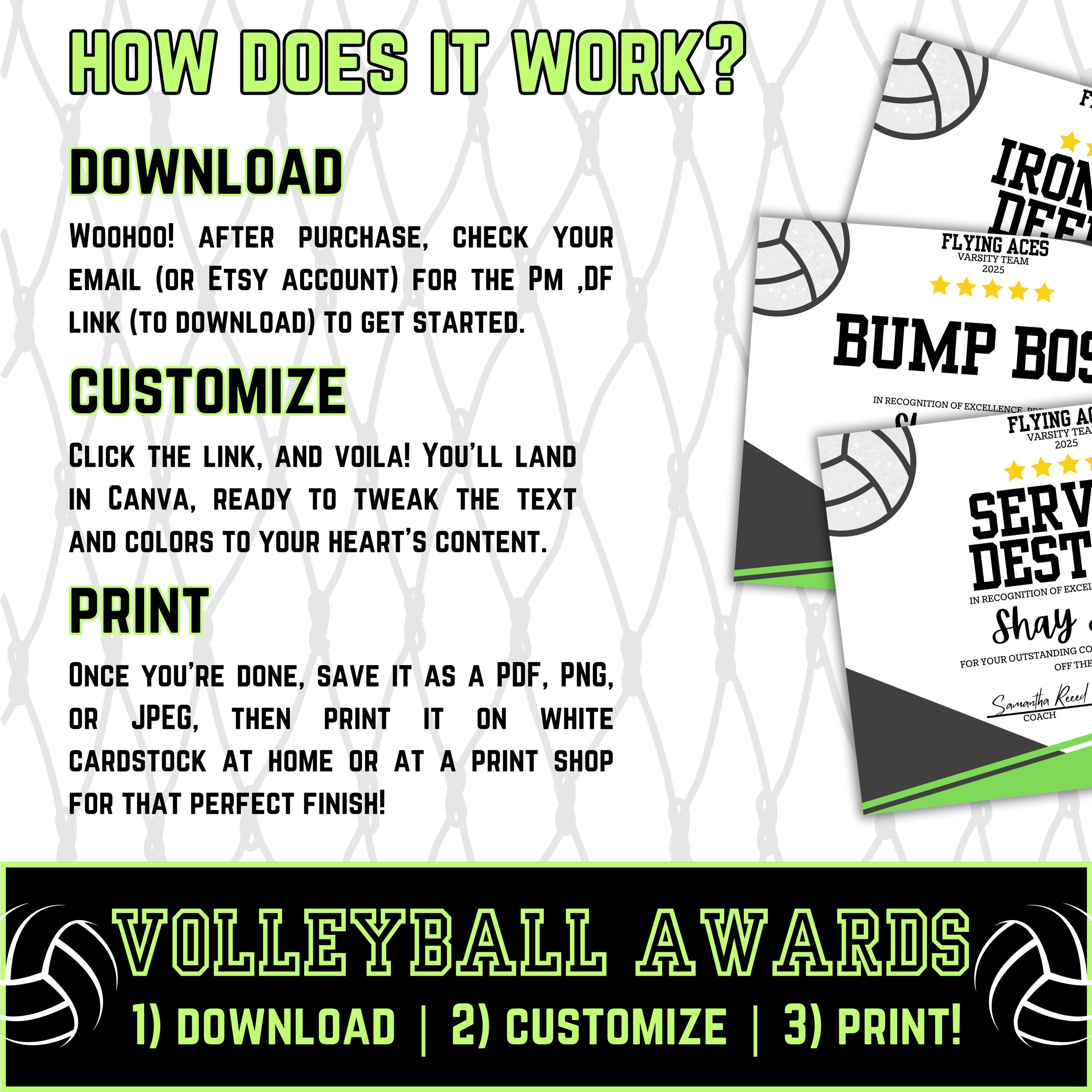 Volleyball Awards Printable, End of Year Personalized Volleyball Award ...