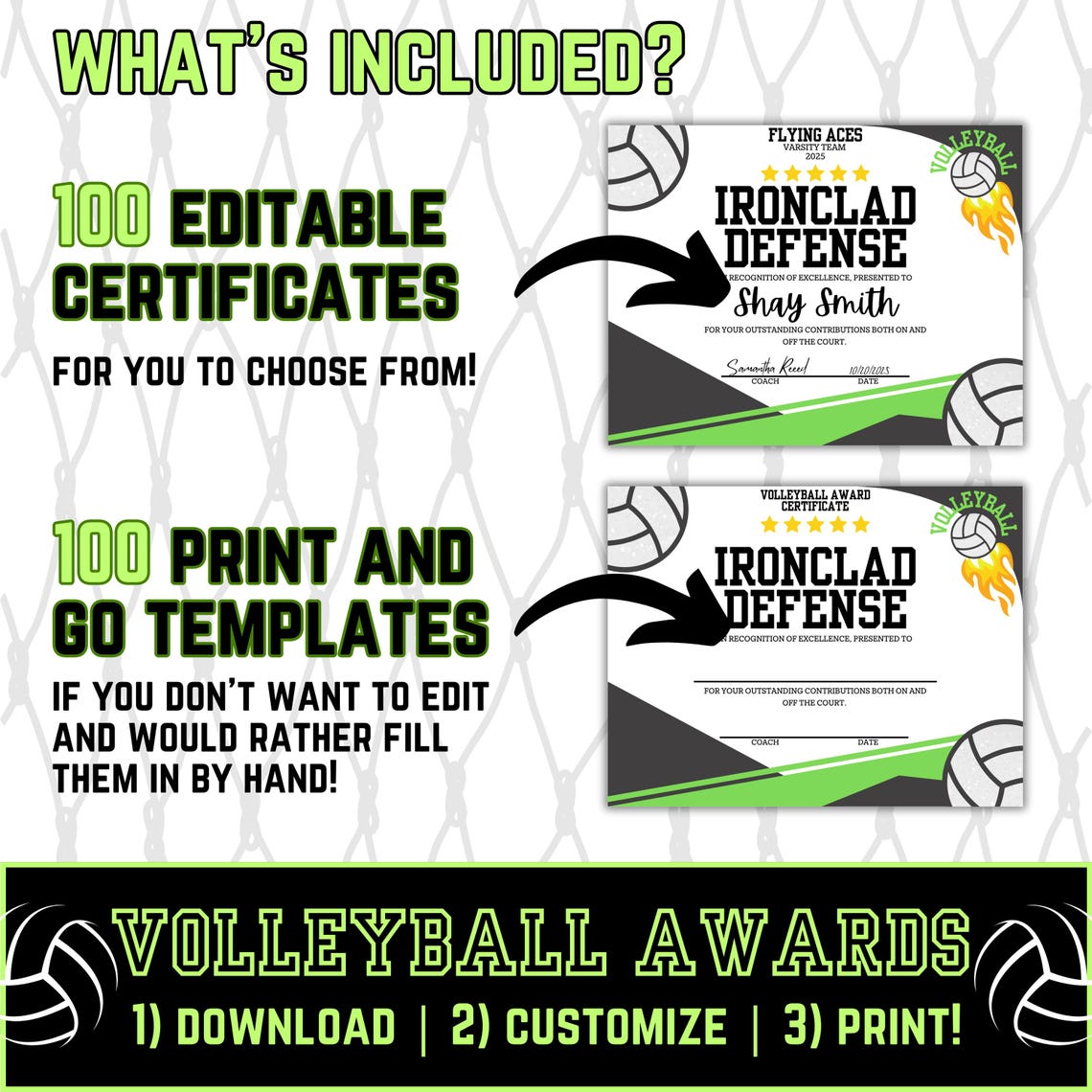 Volleyball Awards Printable, End of Year Personalized Volleyball Award ...