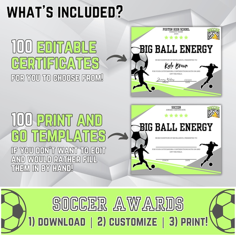 Soccer End of Season Award Printables, Team Recognition Soccer Award ...