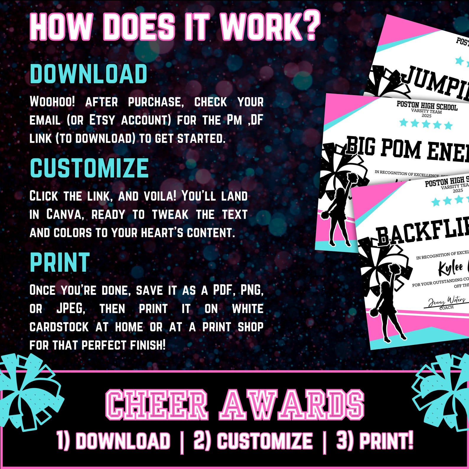 Personalized Cheer Awards, Cheerleading Certificate Template, Editable ...