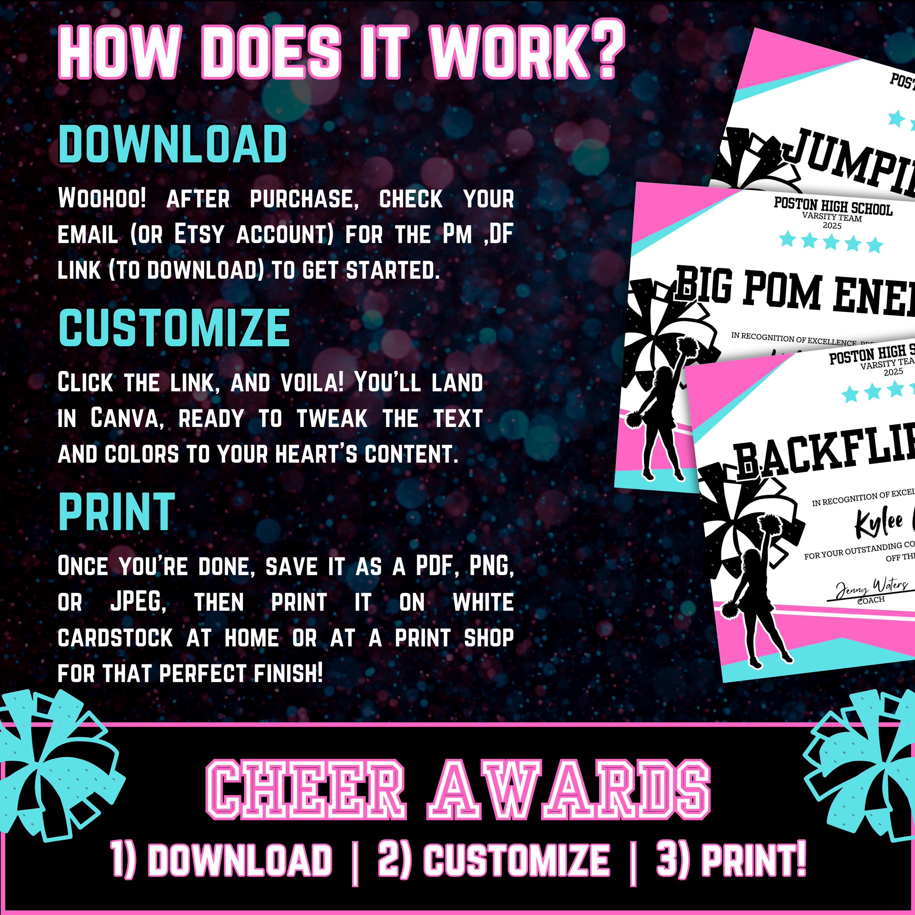 Personalized Cheer Awards, Cheerleading Certificate Template, Editable ...