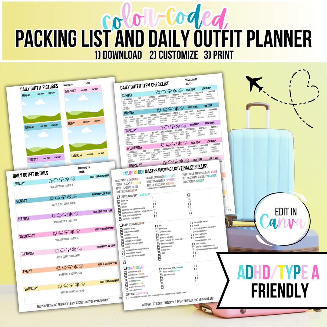 Packing PDF, Editable Packing Template List, Cute Packing List, Digital ...