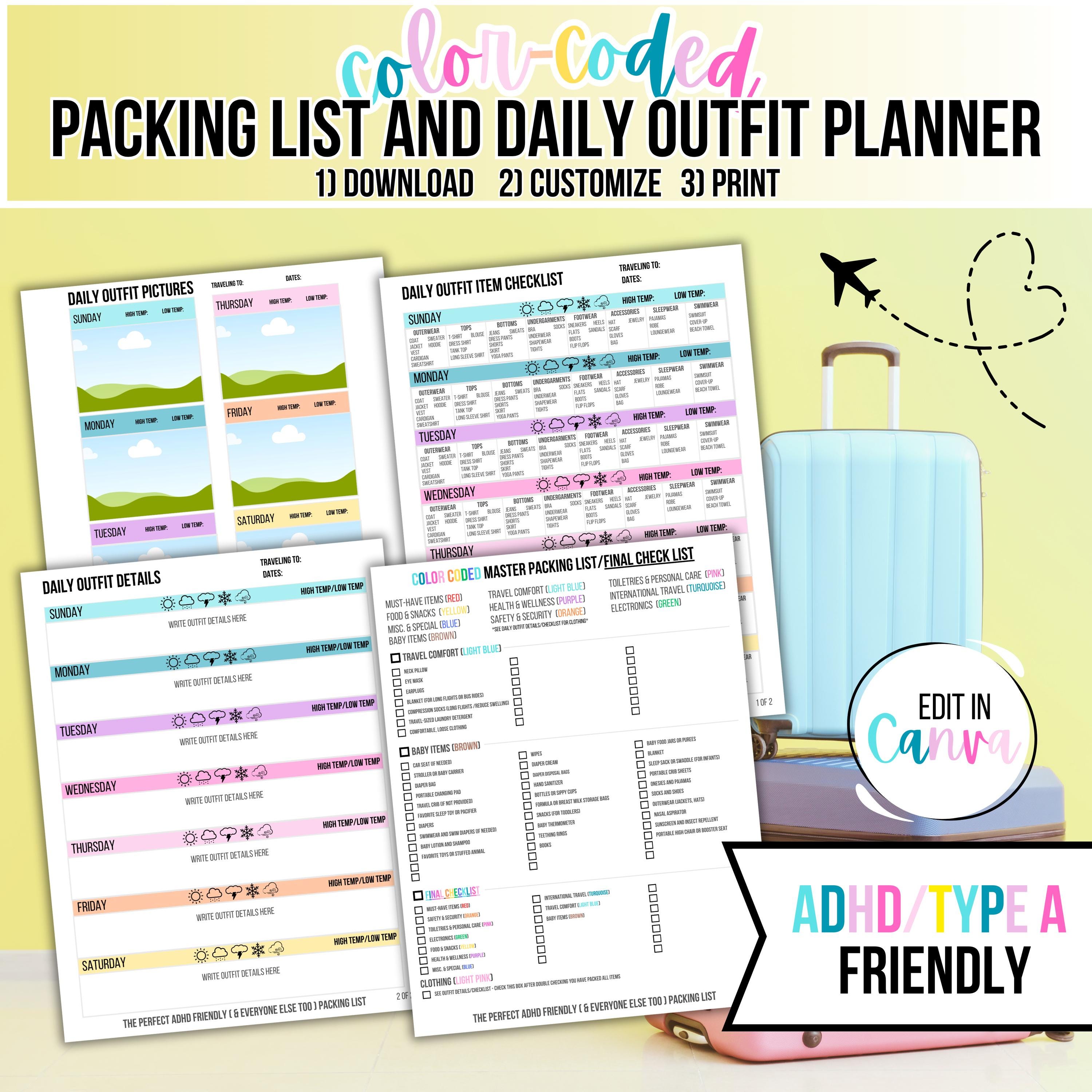 Packing PDF, Editable Packing Template List, Cute Packing List, Digital ...