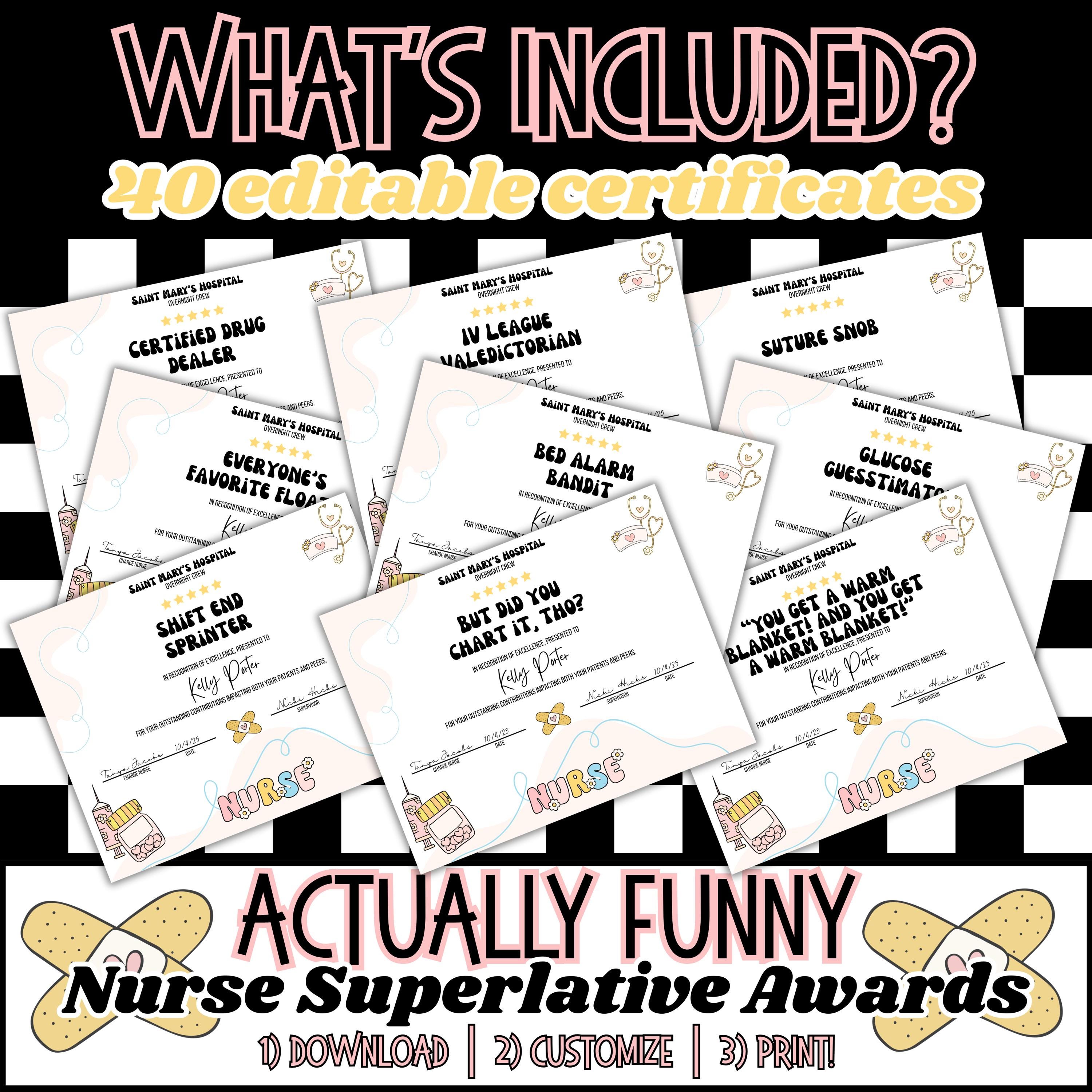 Nursing Awards Funny Editable Certificates, Nursing Nurse Week Award ...
