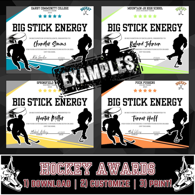 Editable Hockey Award Team Certificates, Team Recognition End of Season ...