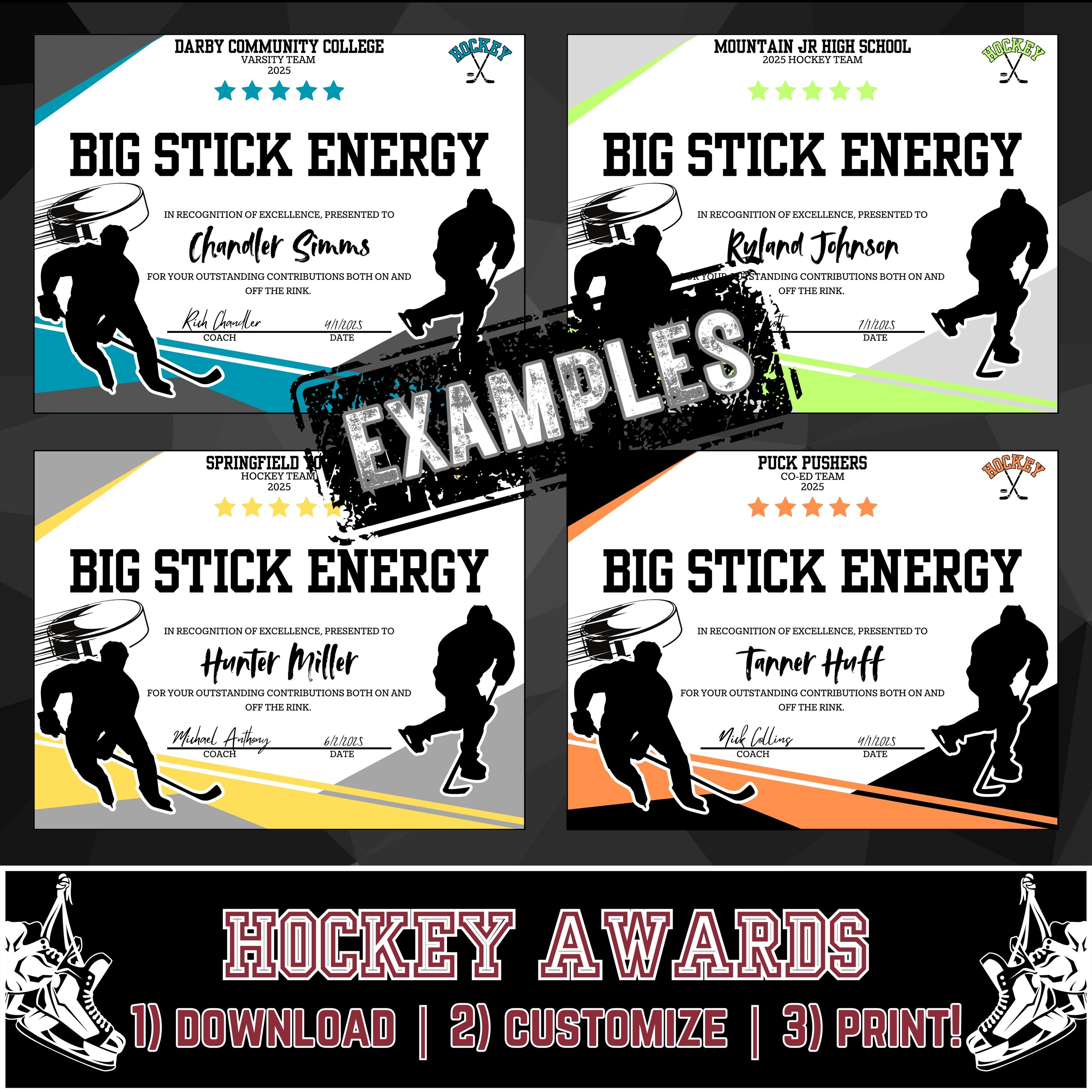 Editable Hockey Award Team Certificates, Team Recognition End of Season ...