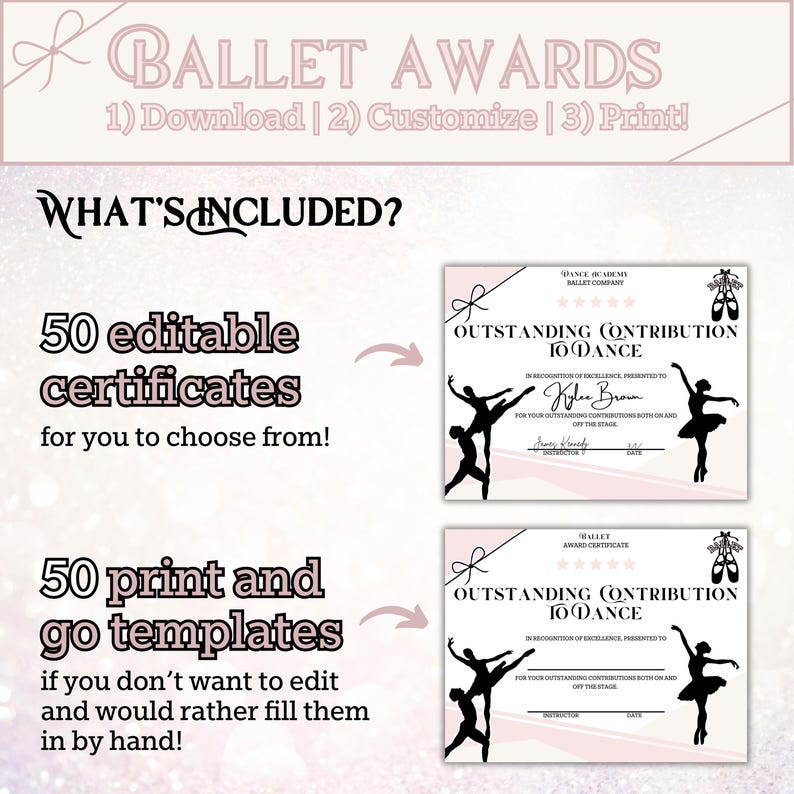 Ballet Dance Award Editable Certificate, Dance Squad Participation ...