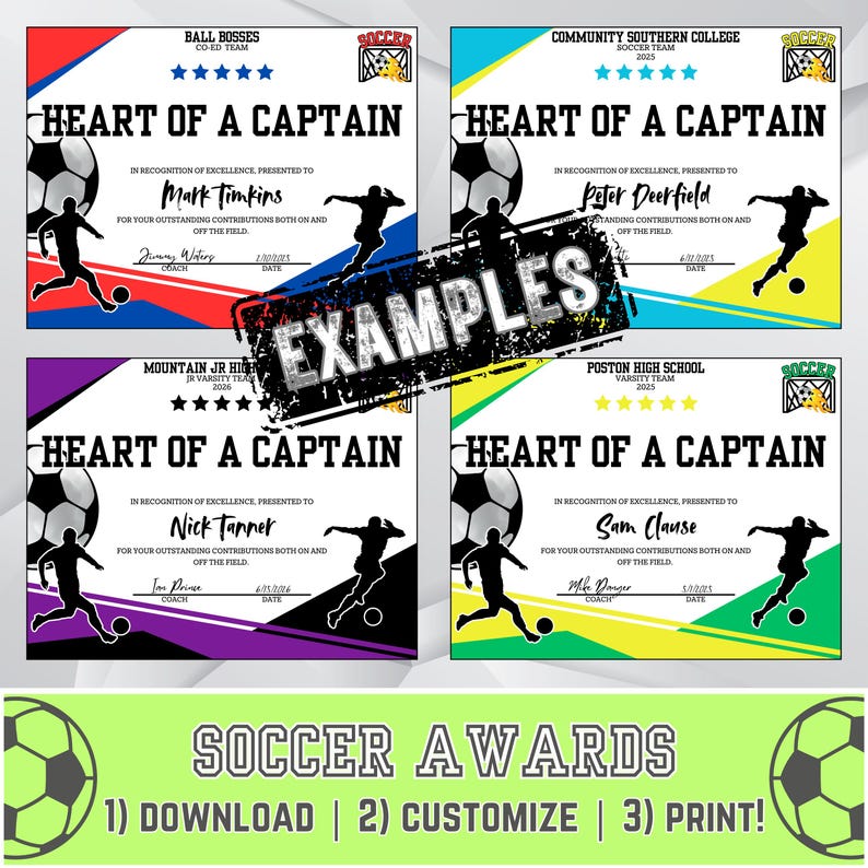 Soccer End of Season Award Printables, Team Recognition Soccer Award ...