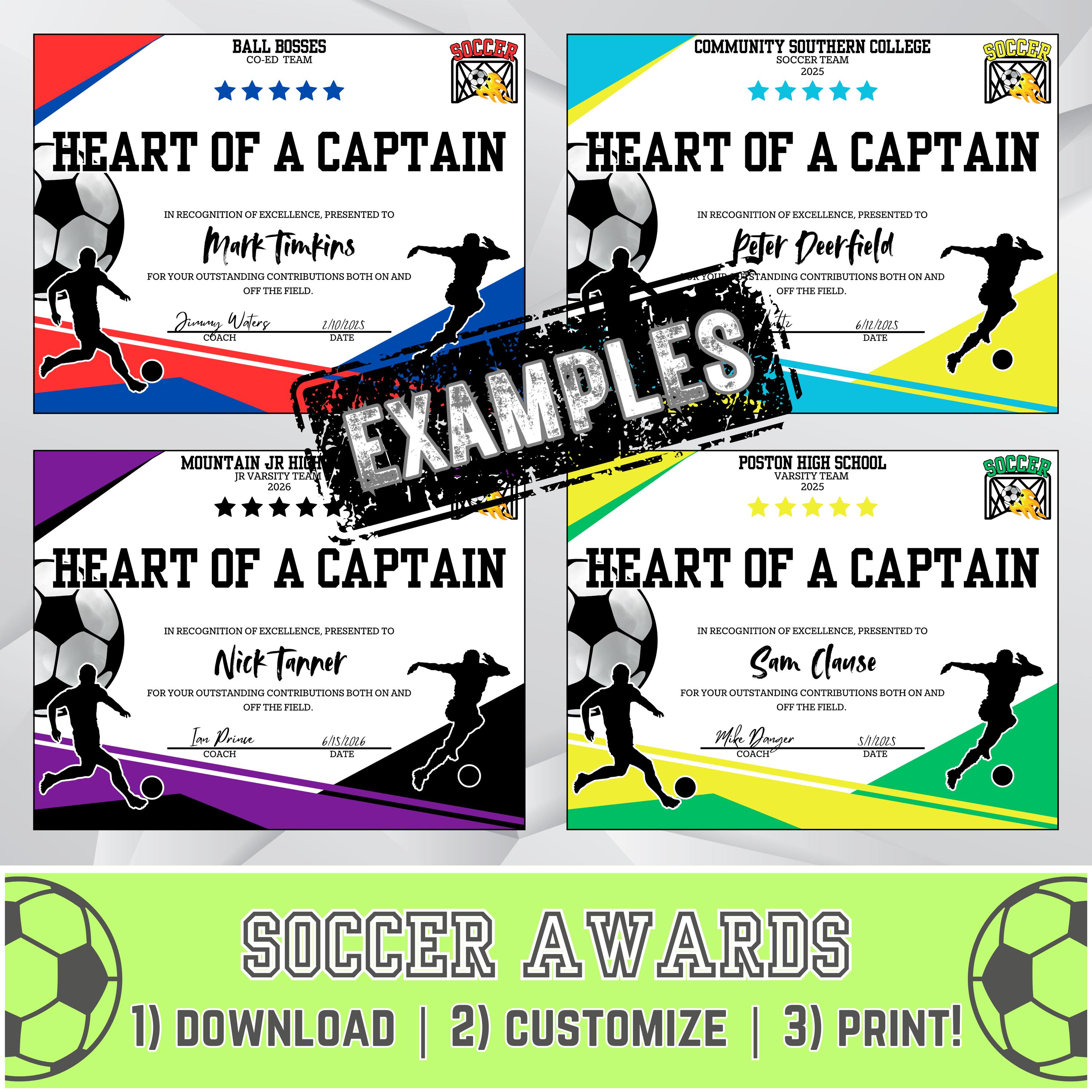 Soccer End of Season Award Printables, Team Recognition Soccer Award ...