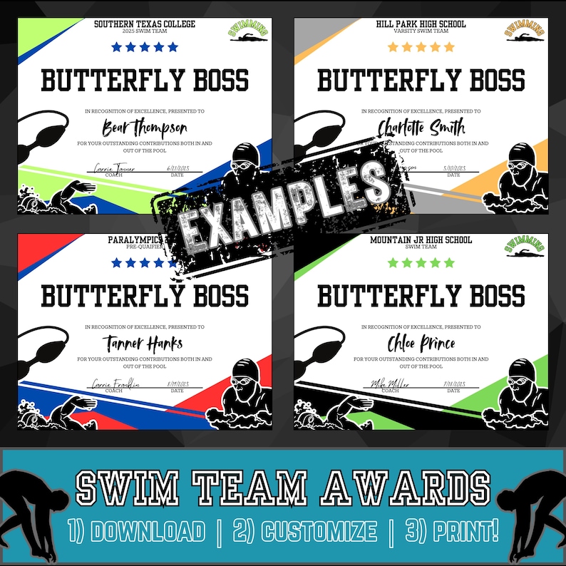Printable Swimming Awards, Editable Swimming Certificate, Swimming ...
