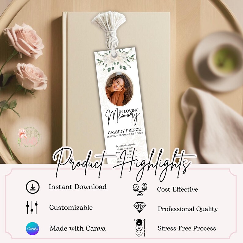 Memorial Bookmark PNG Funeral Favors, Custom Bookmark Template, Funeral ...