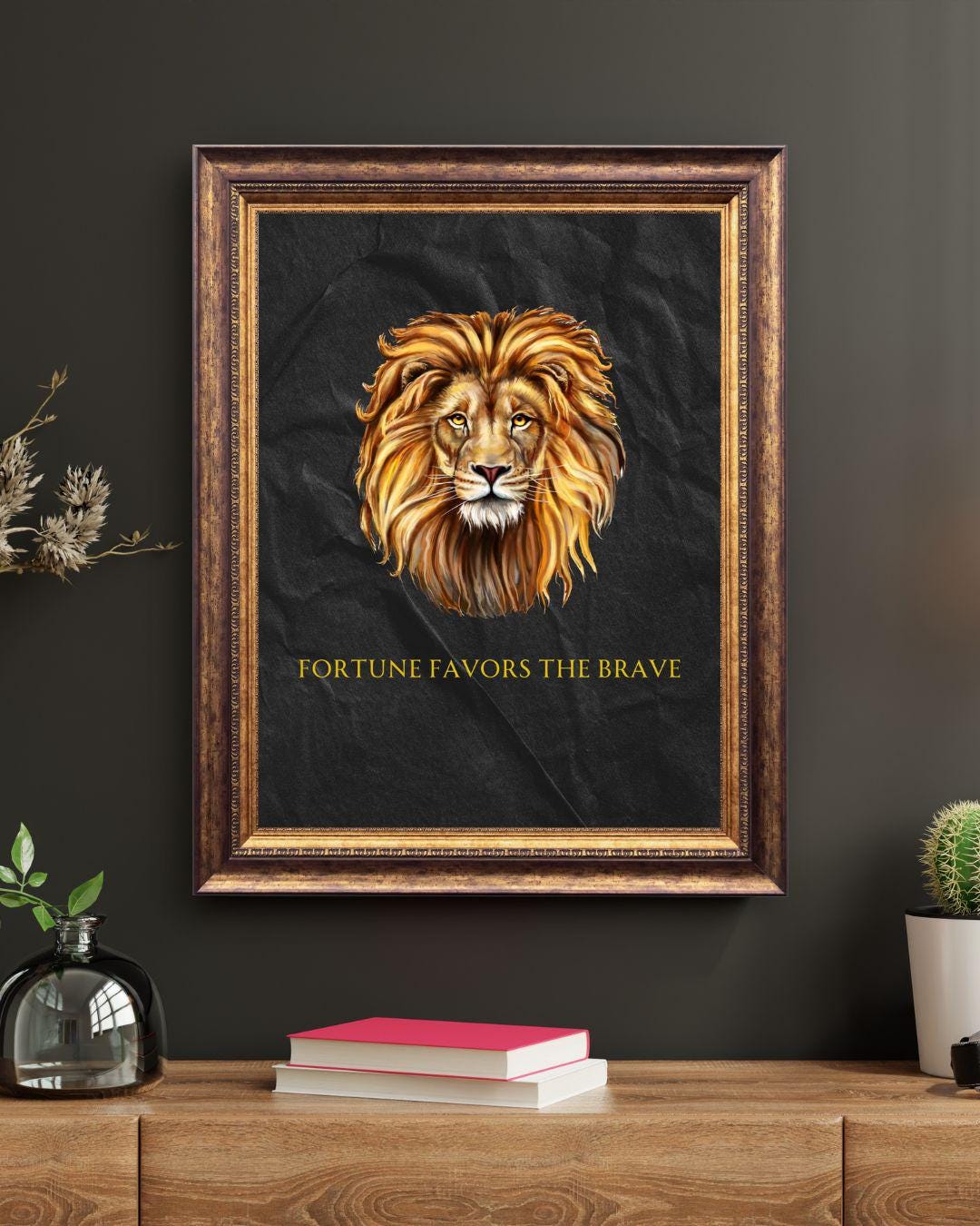 Lion Wall Art, Motivational Animal Poster, Fortune Favors the Brave ...