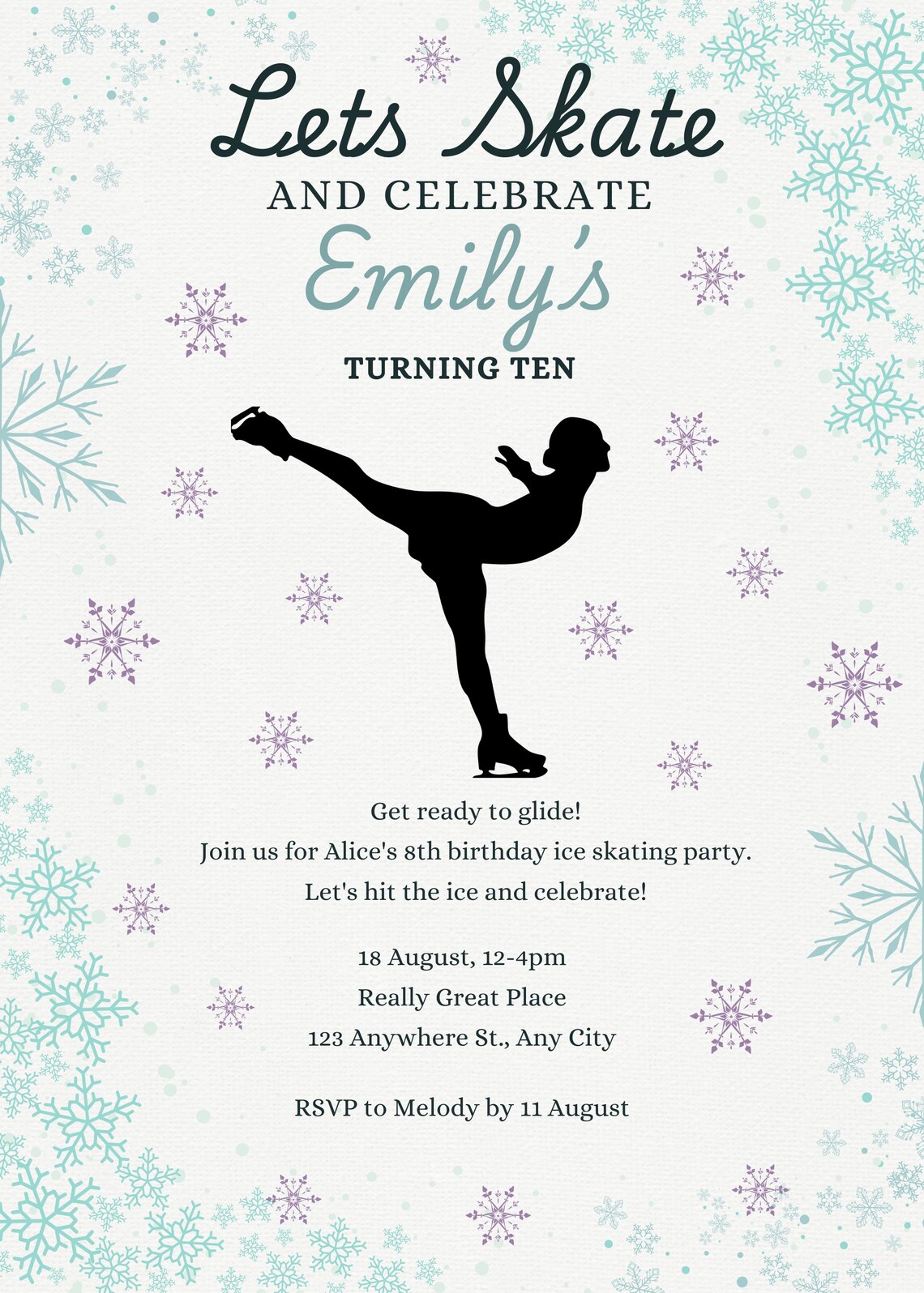 Birthday Invitation Ice Skating Party, Girls Winter Birthday, Skating ...
