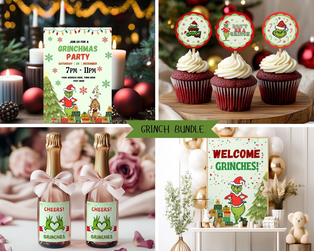 Grinchmas Christmas Party Bundle Grinchmas Invite Template, Welcome ...