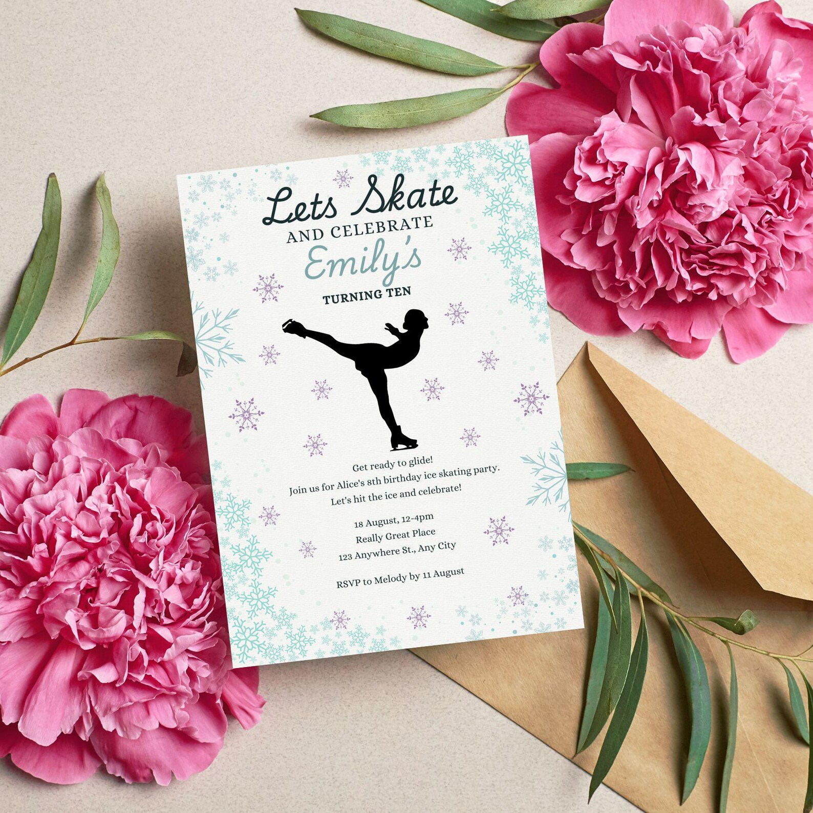 Birthday Invitation Ice Skating Party, Girls Winter Birthday, Skating ...