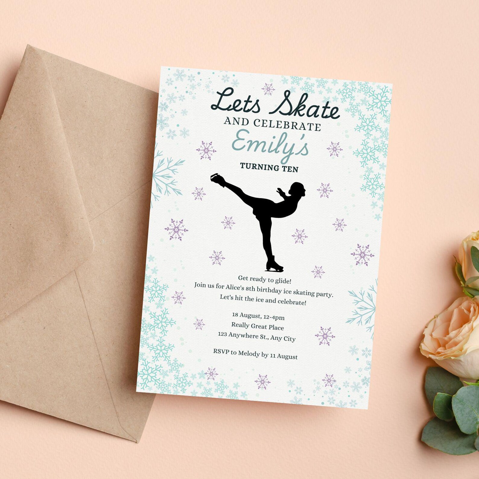 Birthday Invitation Ice Skating Party, Girls Winter Birthday, Skating ...