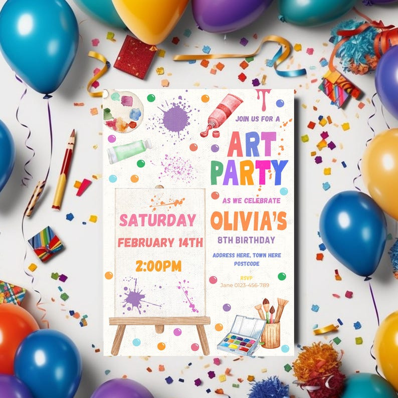 Editable Art Birthday Party Invitation, Art in Party Birthday Party ...