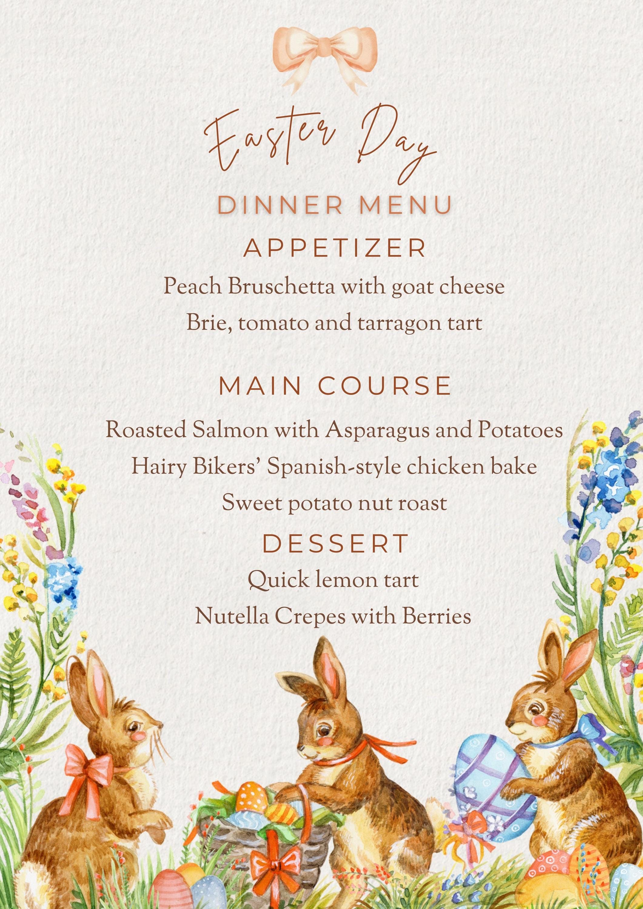 Easter Brunch Menu, Easter Menu, Easter Bunny, Flowers, Floral Menu ...