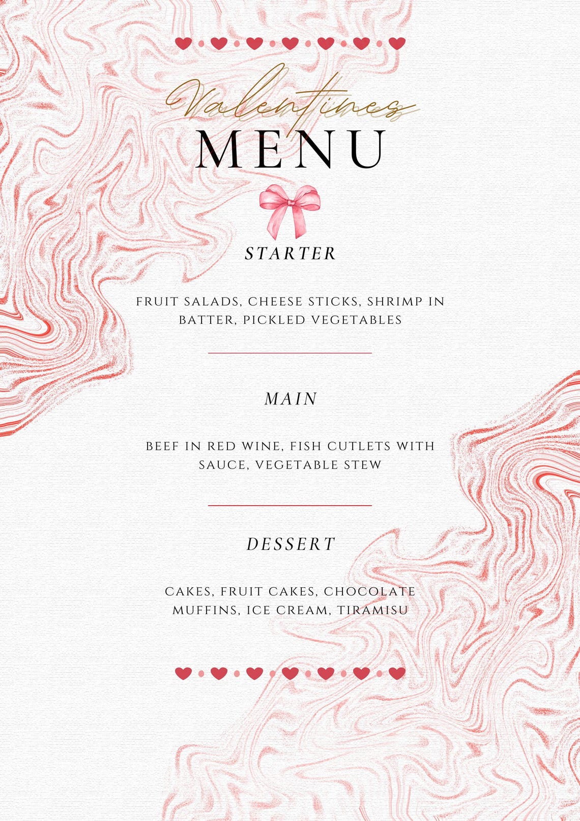 Valentine's Menu Template, Printable Valentine's Day Menu, Valentine's ...