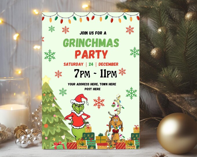 Grinchmas Christmas Party Invitation, Grinchmas Invite Template ...