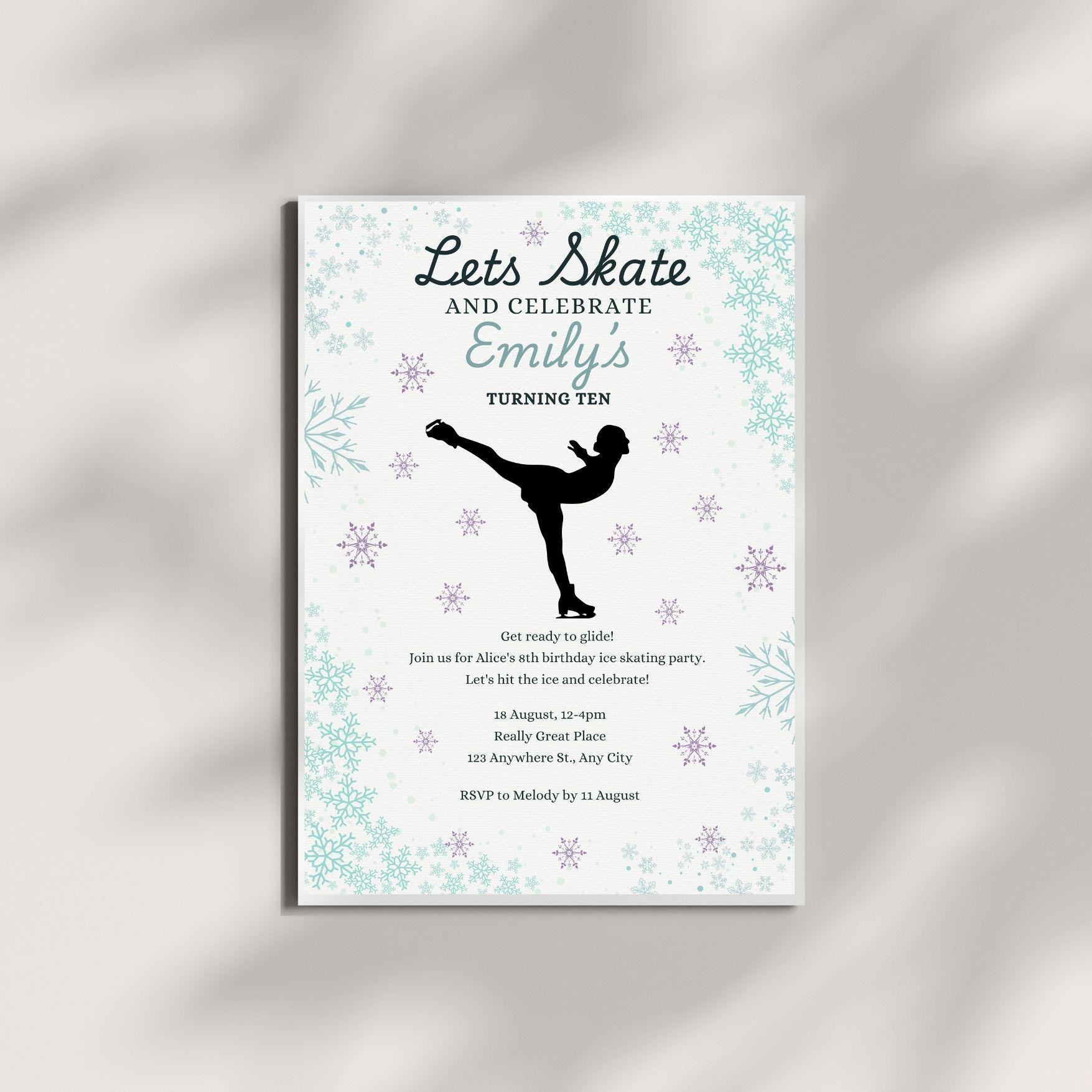Birthday Invitation Ice Skating Party, Girls Winter Birthday, Skating ...