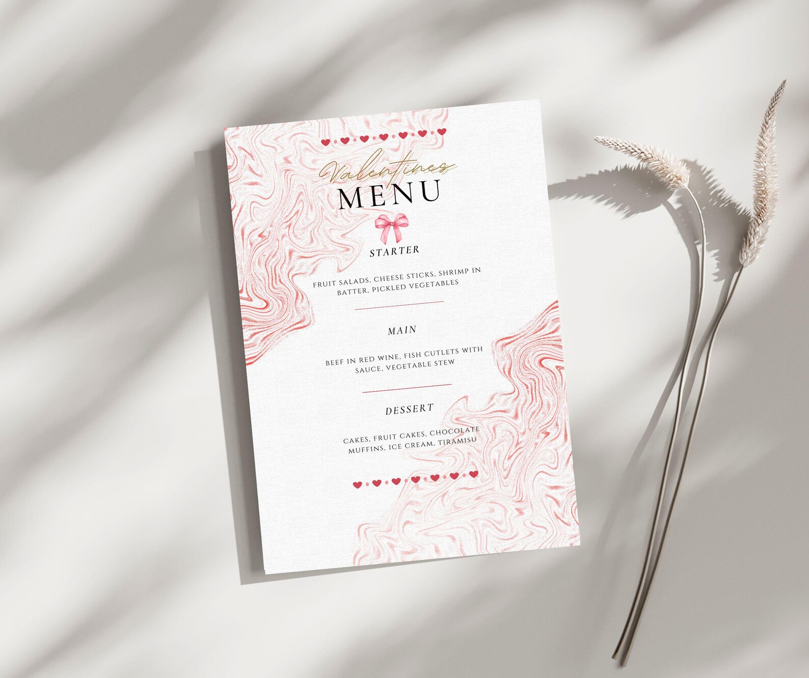 Valentine's Menu Template, Printable Valentine's Day Menu, Valentine's ...