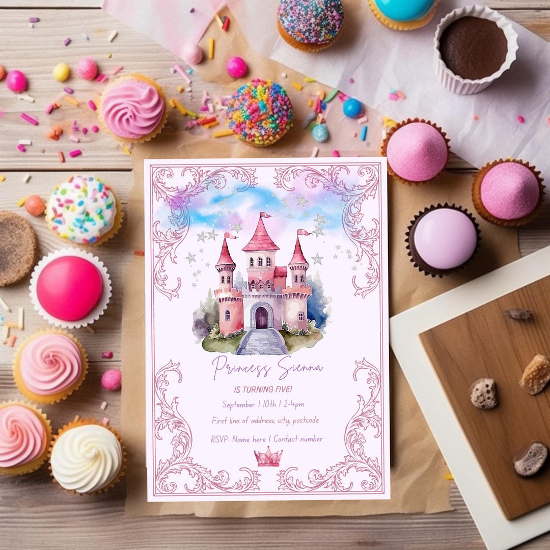 Pink Princess Invitation, Princess Birthday Girl Invitation Template ...