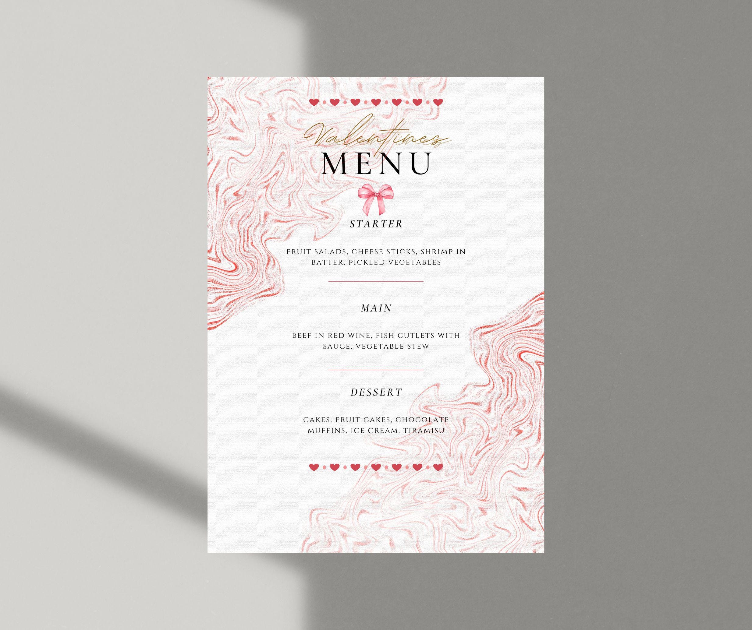 Valentine's Menu Template, Printable Valentine's Day Menu, Valentine's ...