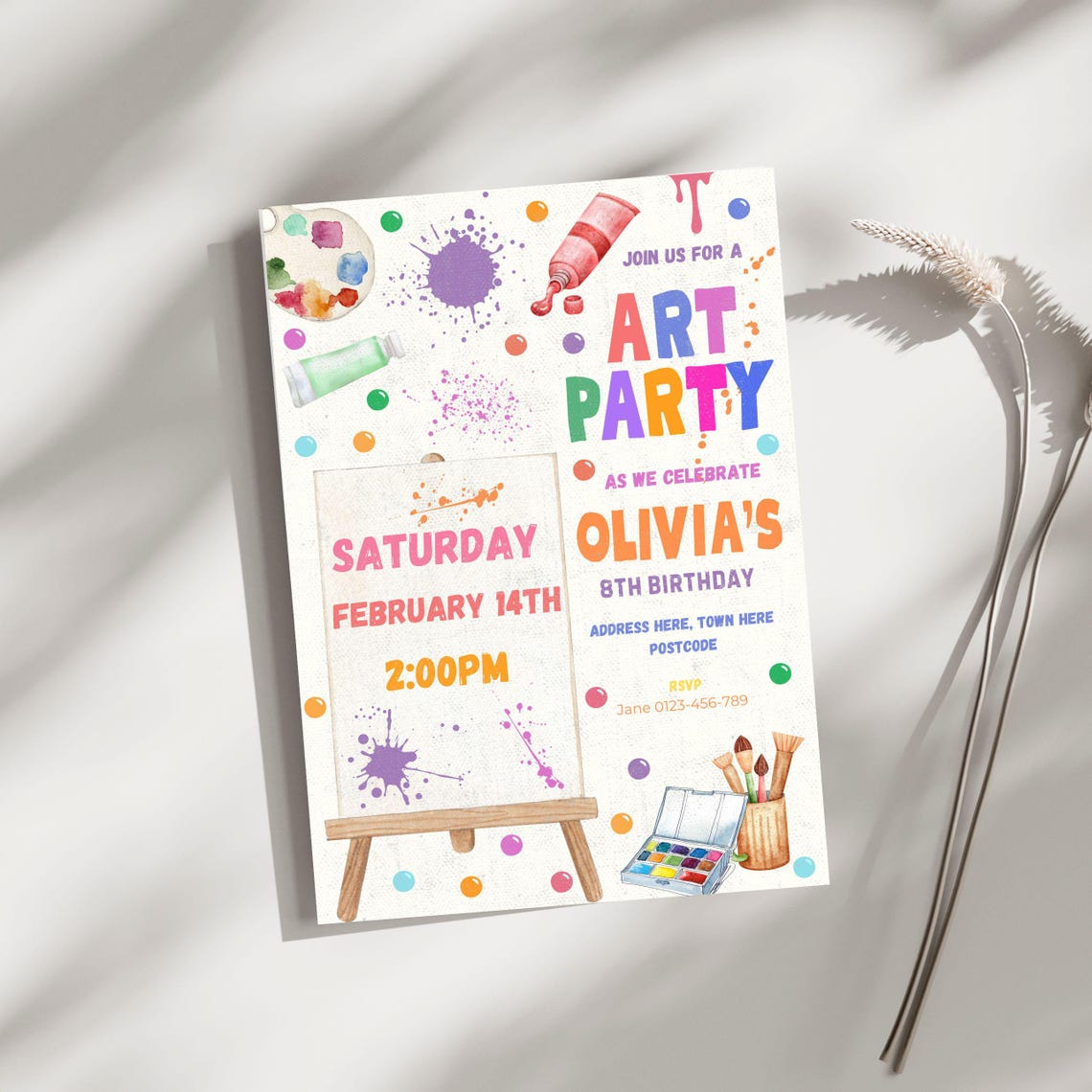 Editable Art Birthday Party Invitation, Art in Party Birthday Party ...