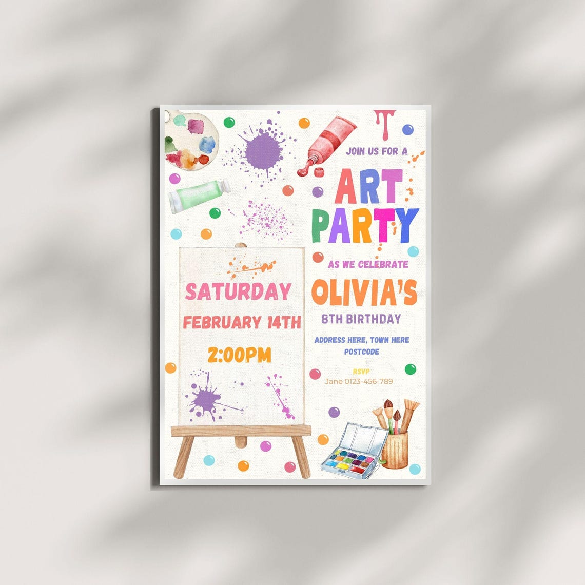 Editable Art Birthday Party Invitation, Art in Party Birthday Party ...