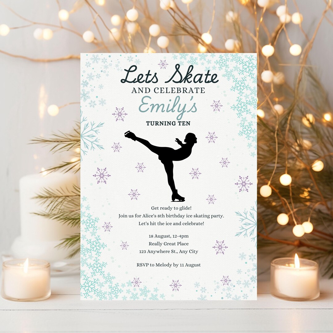 Birthday Invitation Ice Skating Party, Girls Winter Birthday, Skating ...