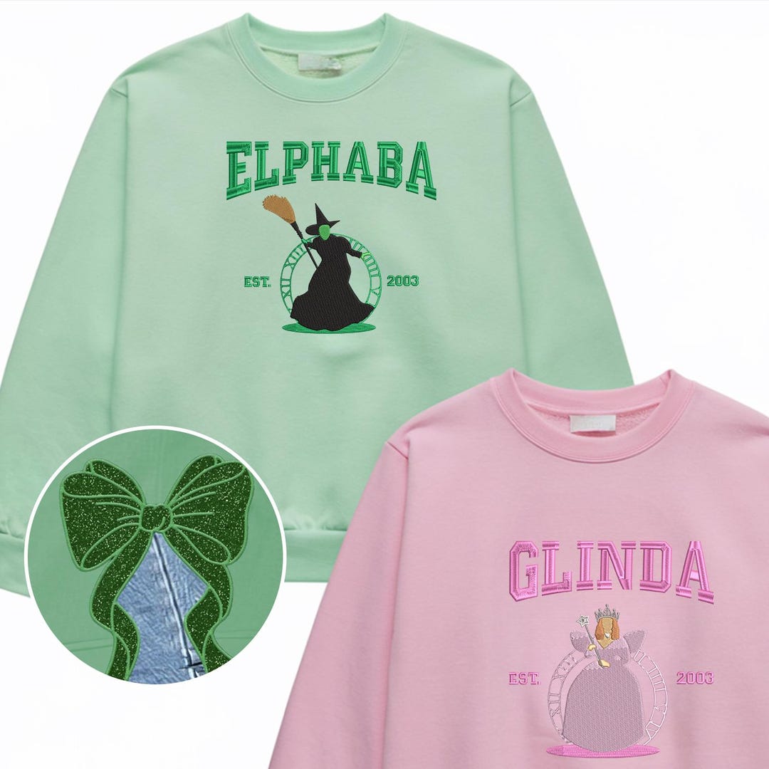 Elphaba Glinda Side Bow Embroidered Sweatshirt, Wicked Musical Movie ...