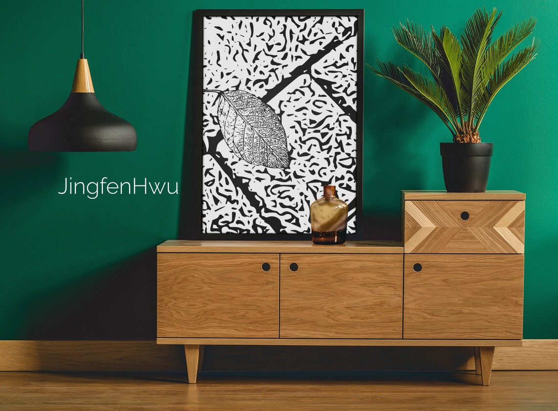 Abstract Leaf Print in Black and White Modern Nature Art Print ...