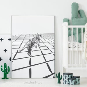 Digital Download Simple Cat Painting Wall Art Prints Minimalist Tabby ...