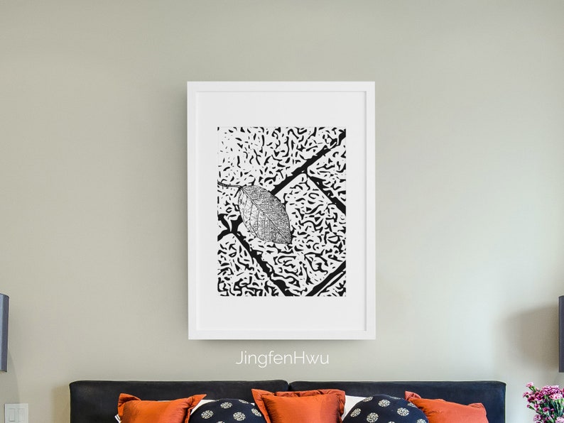 Abstract Leaf Print in Black and White Modern Nature Art Print ...
