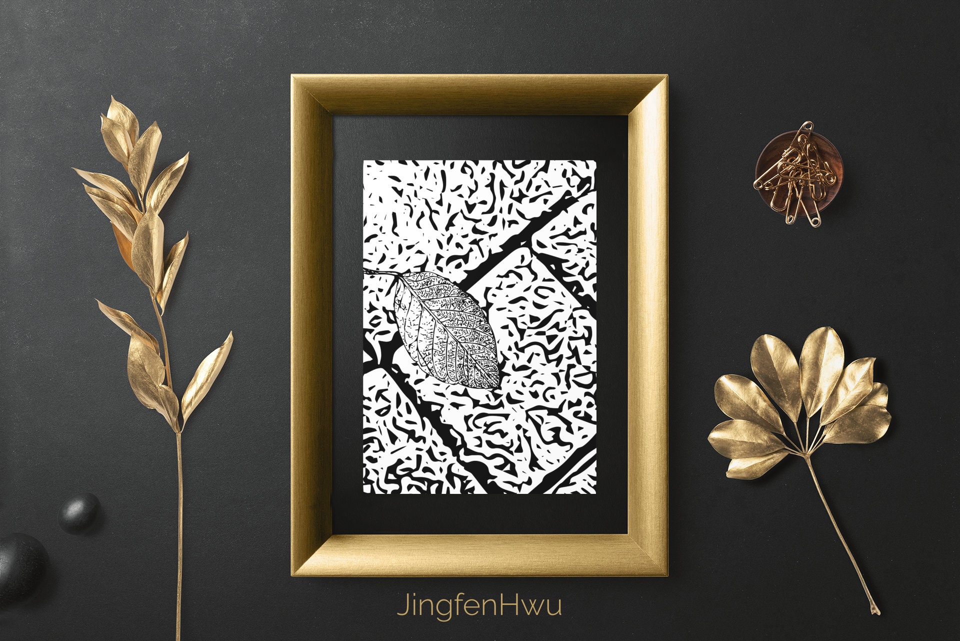 Abstract Leaf Print in Black and White Modern Nature Art Print ...