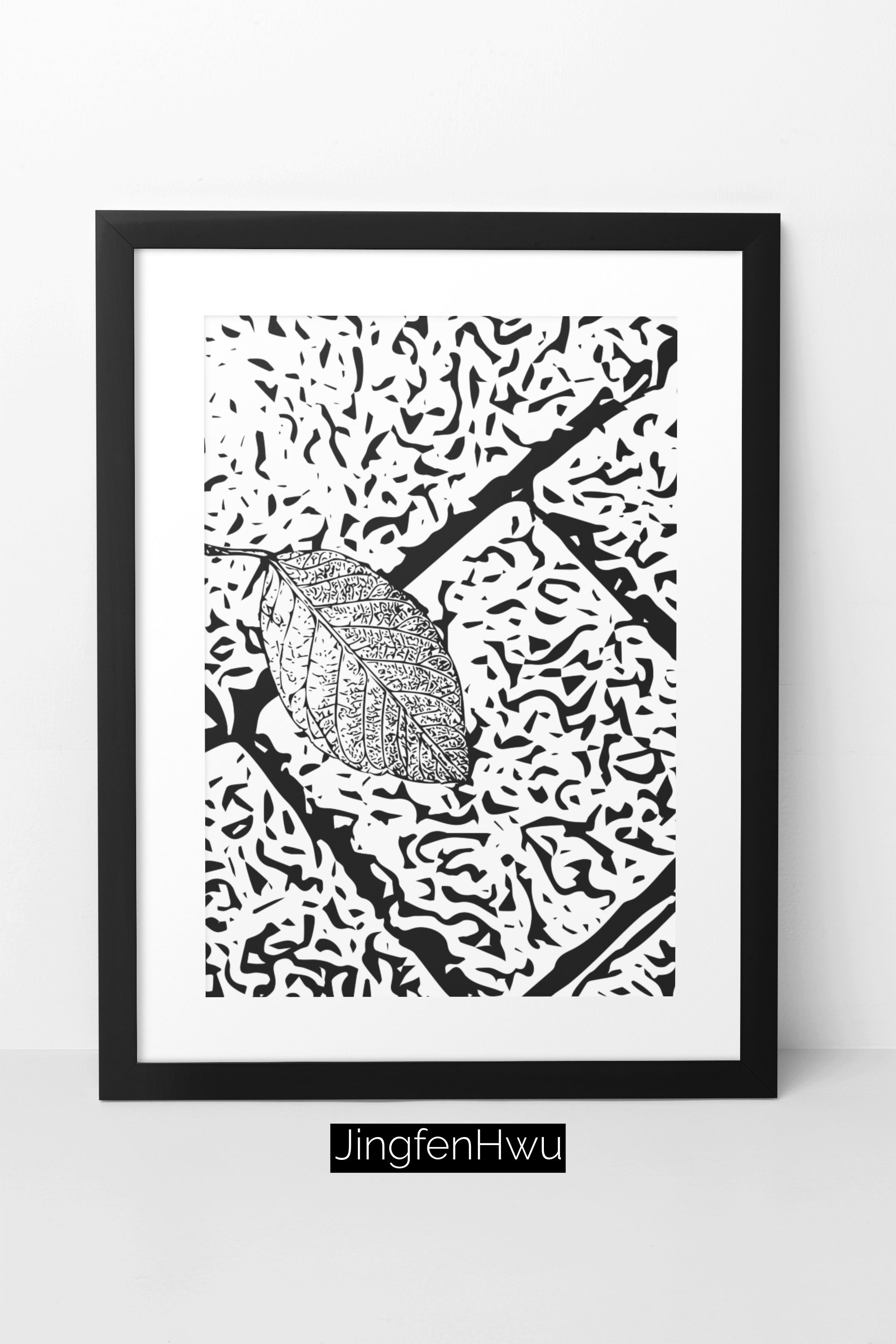 Abstract Leaf Print in Black and White Modern Nature Art Print ...