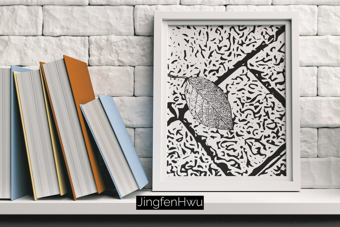 Abstract Leaf Print in Black and White Modern Nature Art Print ...