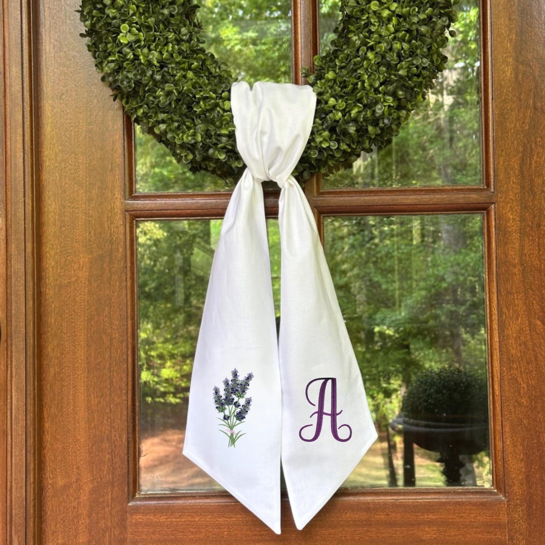 Personalized Embroidered Wreath Sash for Front Door | Lavender Bouquet ...