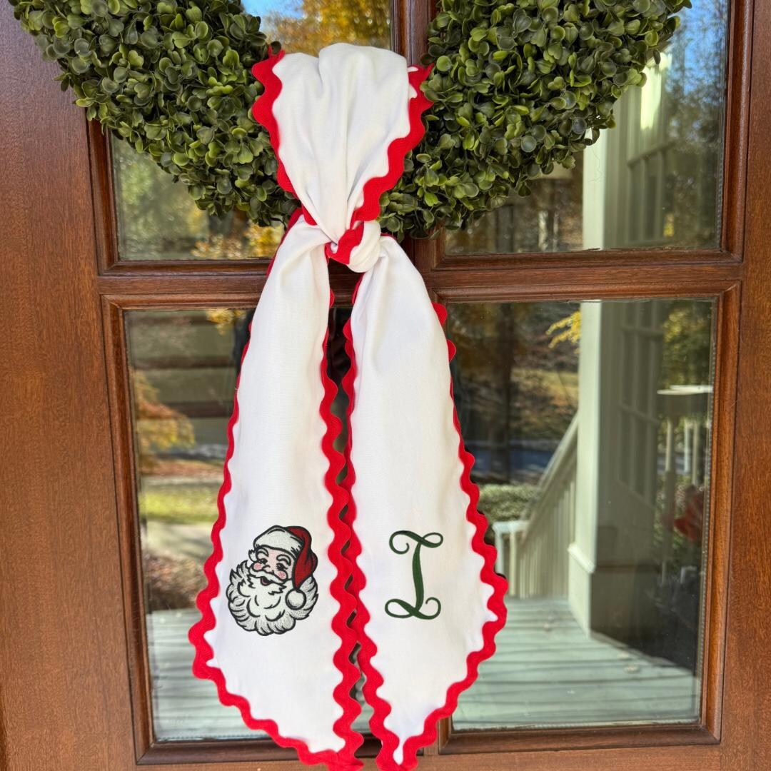Christmas Embroidered Wreath Sash, Monogrammed Initial, Personalized ...
