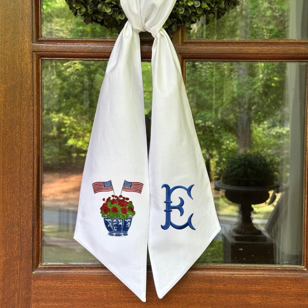 Embroidered Wreath Sash, Monogrammed Wreath Sash, Memorial Day, 4th of ...