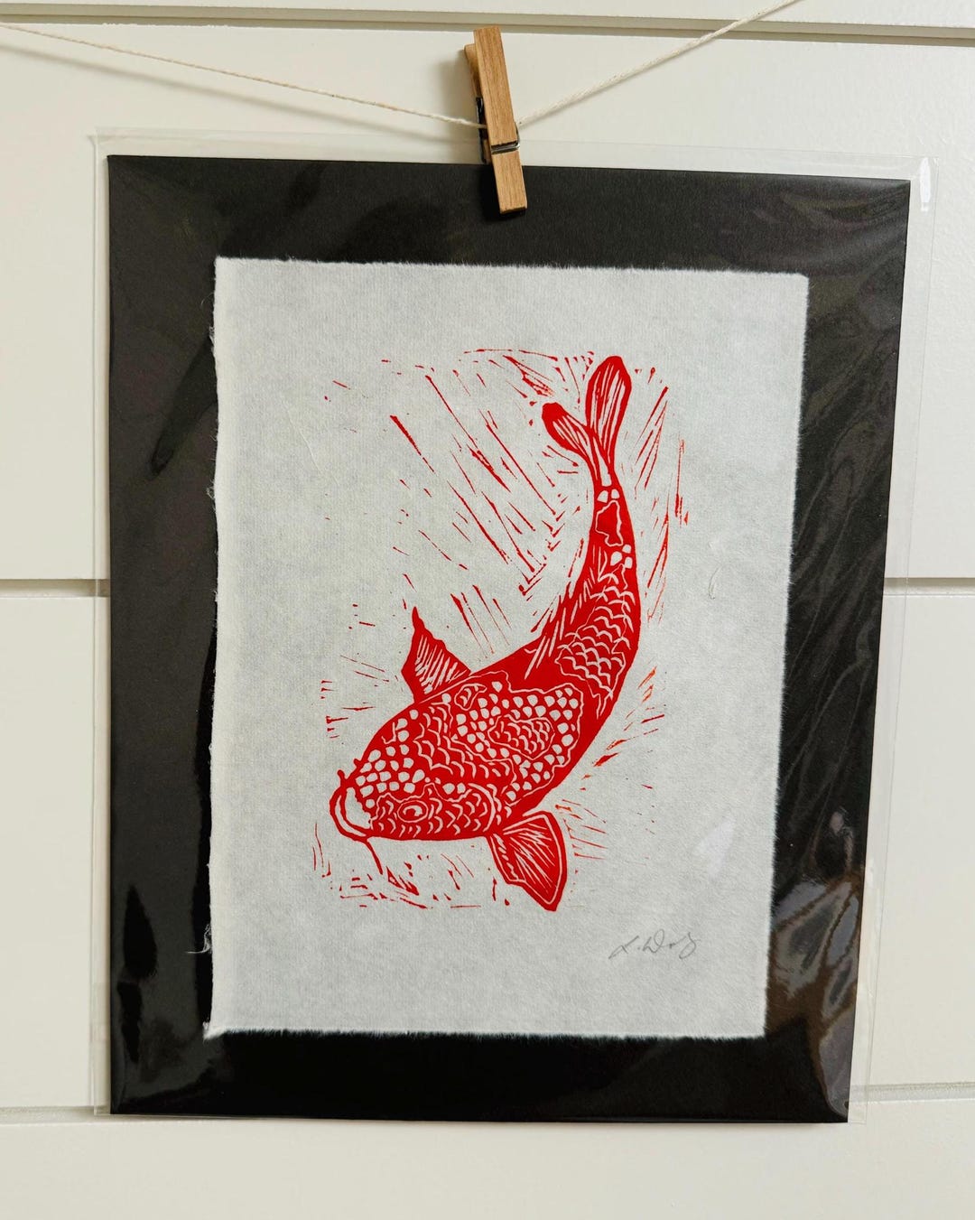 Koi Fish Linocut, Linoleum Block Print, Small Art Print, Japanese Koi ...