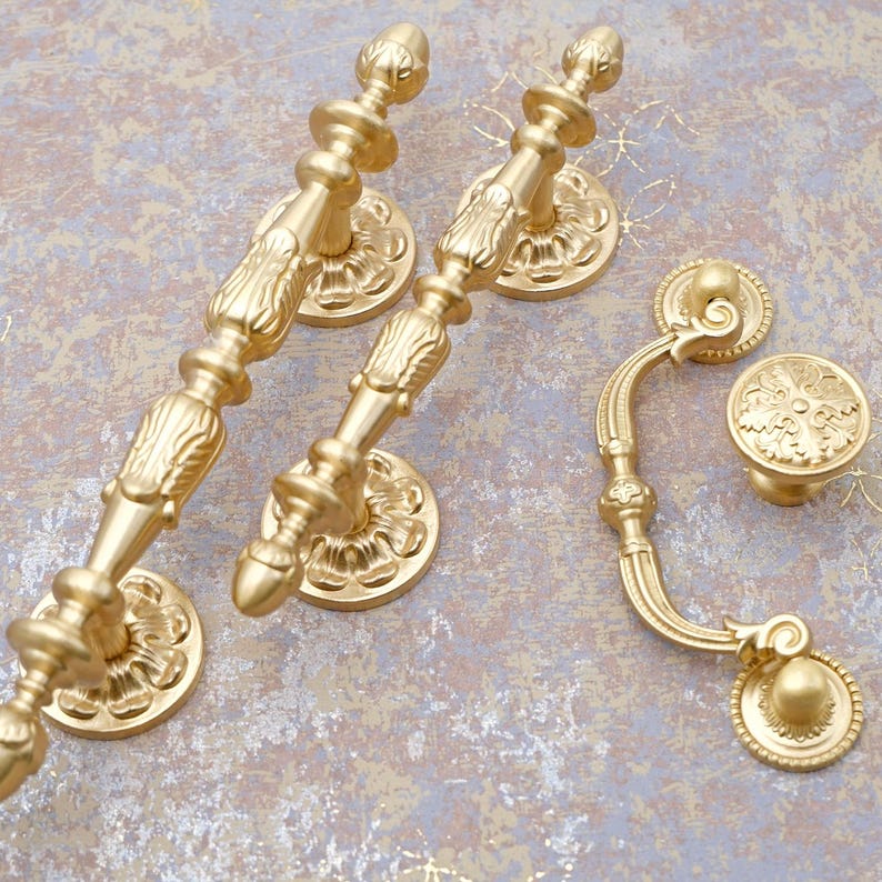 Ornate Classical Brass Forged Cabinet Pulls, Soild Brass Decorative ...