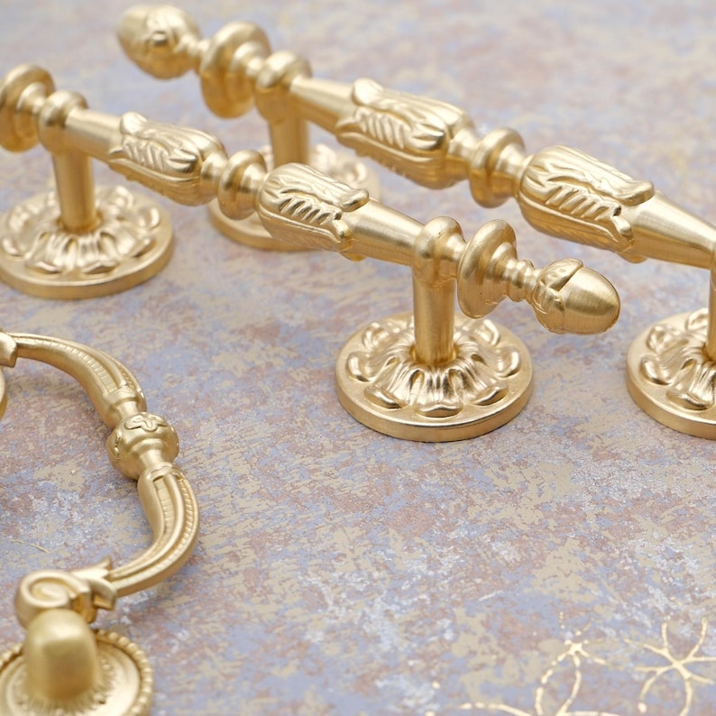Ornate Classical Brass Forged Cabinet Pulls, Soild Brass Decorative ...