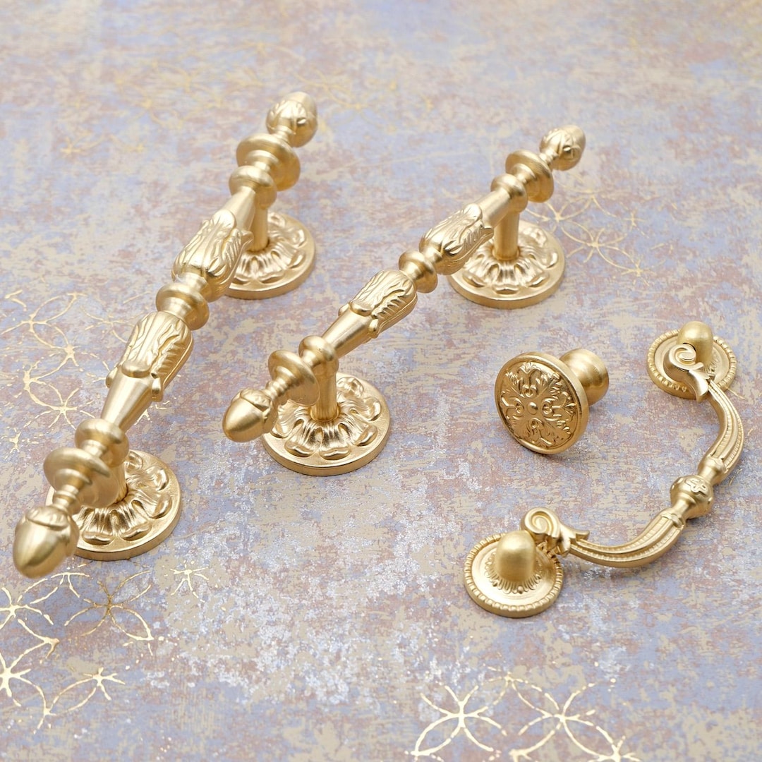 Ornate Classical Brass Forged Cabinet Pulls, Soild Brass Decorative ...